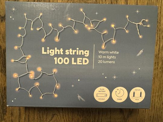 LED lampice 100 LED, 10m, toplo belo, timer, novo