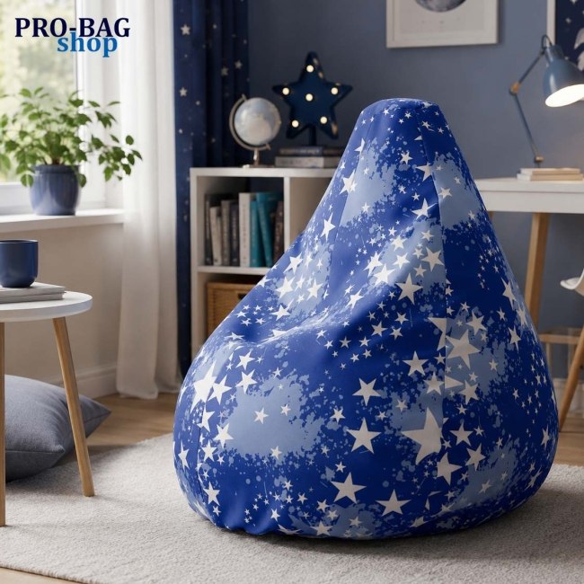 Dečiji Lazy Bag - Bele zvezdice na plavom lazy bagu - 140