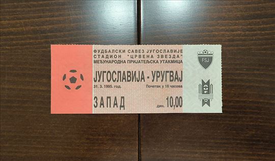 Ulaznica SR Jugoslavija – Urugvaj 31.03.1995.