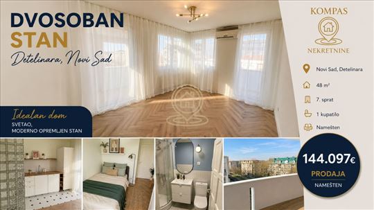 Dvosoban stan na Detelinari, 48 m², 7. sprat, Novi