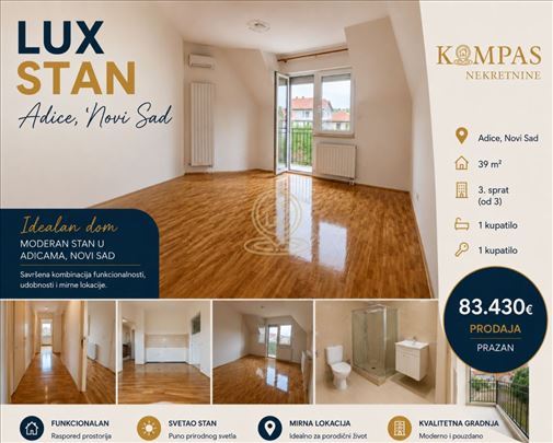 Dvosoban stan 39 m², Adice, Novi Sad, 3. sprat