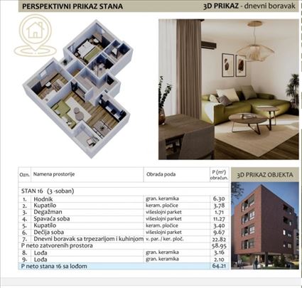 Na prodaju trosoban stan 64m² u novogradnji- Duvan