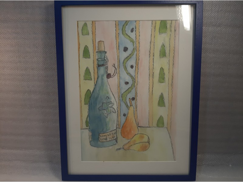 ORIGINALNA SLIKA AKVAREL MATISSE STIL DRVENI RAM STAKLO