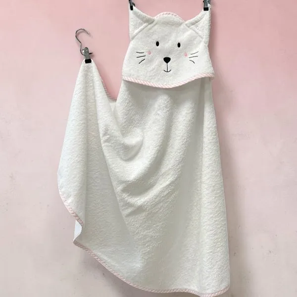 Bebi peškir sa kapuljačom 100x100cm – Roze boja Mačka
