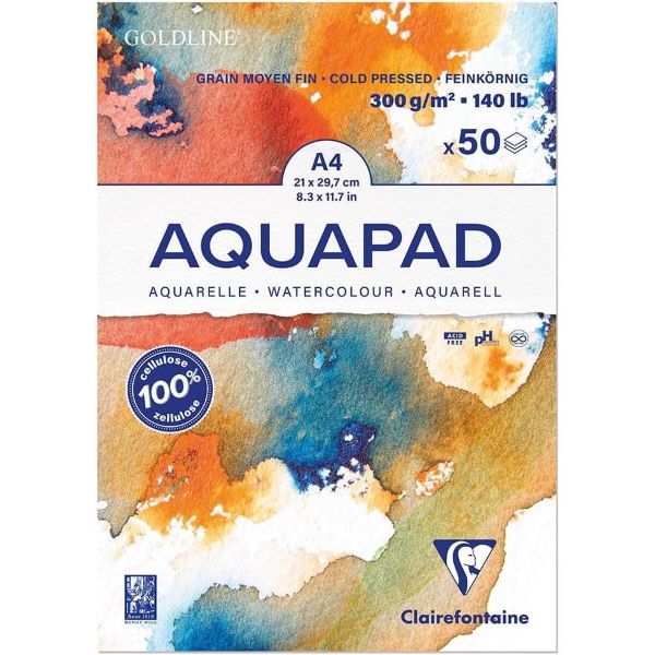 Clairefontaine Clairefontaine Goldline Aquapad, A4, 300 gsm, Medium-Fine Grain,
