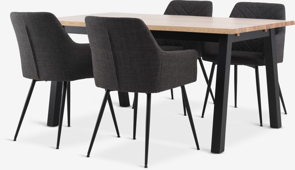 SKOVLUNDE D160 sto natur hrast + 4 PURHUS siva/crna