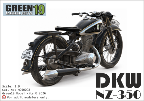 NEW! Green19 Model Kits M090002 DKW NZ350 - Civilian Version (3D-Printed Model Kit)