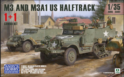 NEW! Andy's Hobby Headquarters 35001 US M3 and M3A1 WWII Halftracks - Double Combo (2 in 1 Kit)