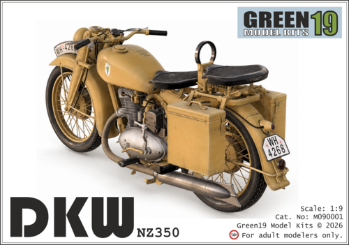 NEW! Green19 Model Kits M090001 DKW NZ350 - Military Version (3D-Printed Model Kit)
