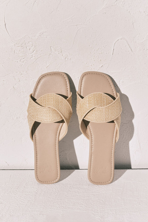 Beige Bast-Sandalen