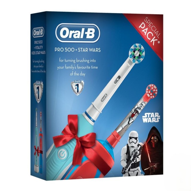 ORAL B ELEKTRIČNA ČETKICA ZA ZUBE PRO 500 + DEČIJA ČETKICA STAR WARS POKLON PAKOVANJE