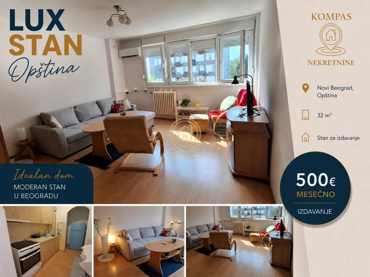 Izdavanje, jednosoban stan, 32m², Novi Beograd Sve Podlokacije, Beograd