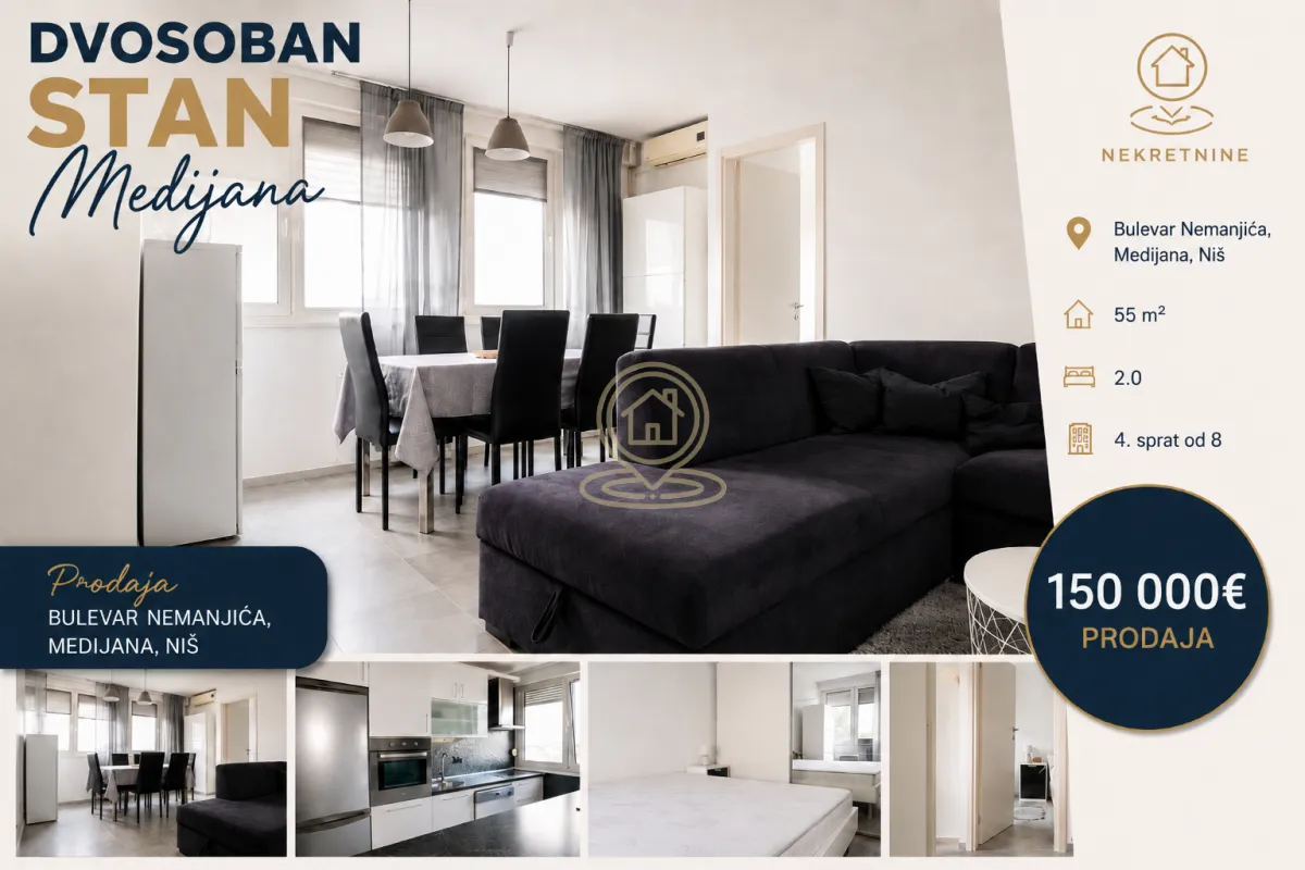 Prodaja, dvosoban stan, 55m², Medijana, Niš