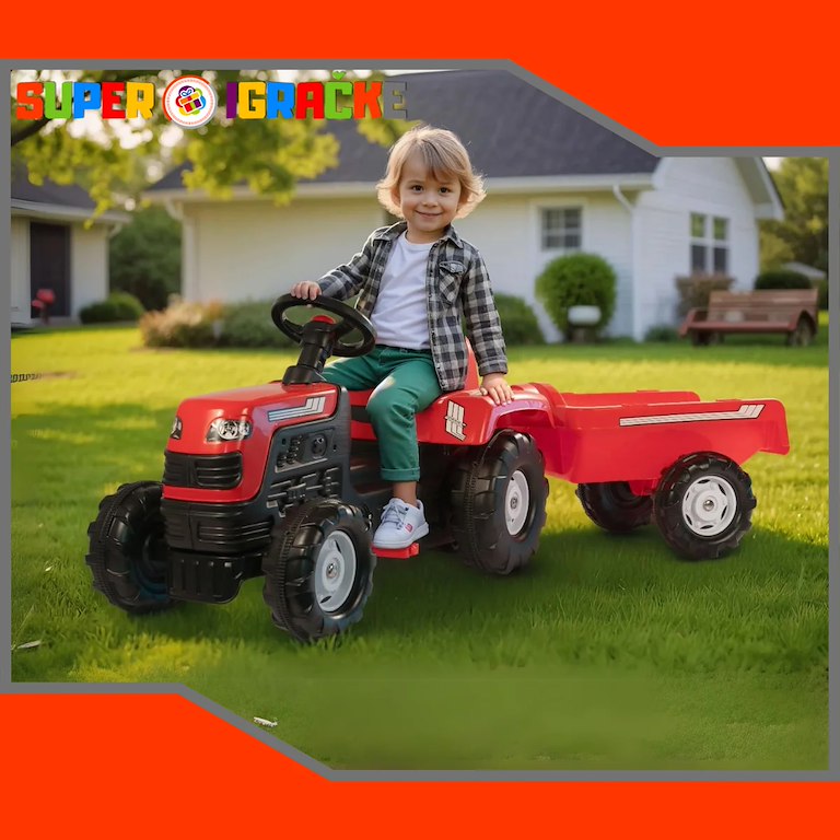 TRAKTOR NA PEDALE SA PRIKOLICOM CRVENI