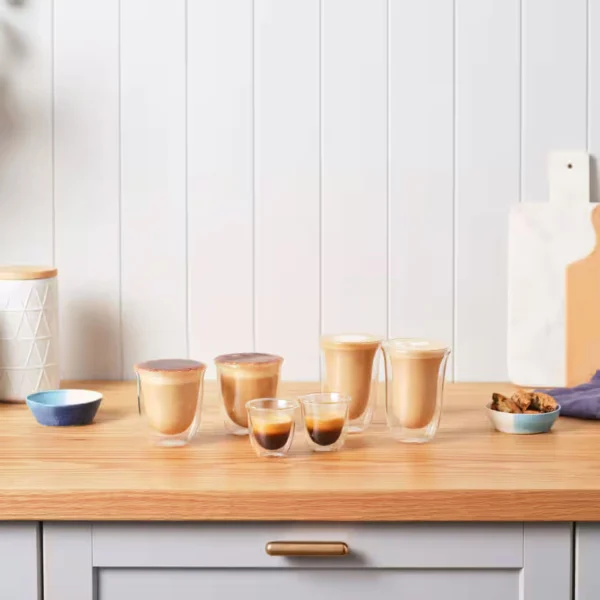 Set dve staklene čaše za latte macchiato DeLonghi 330 ml