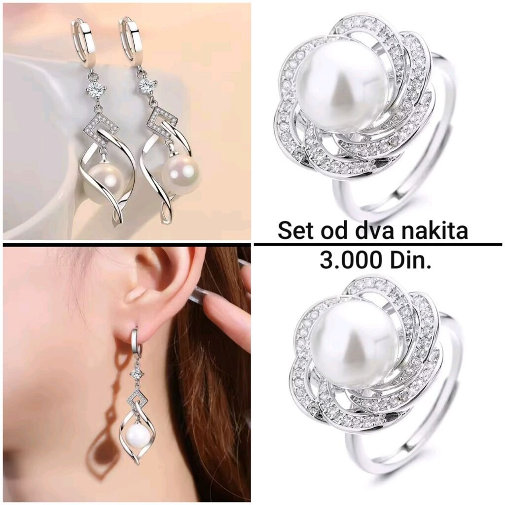 Elegantni posrebreni set od hirurskog čelika sa žigom S925 od dva