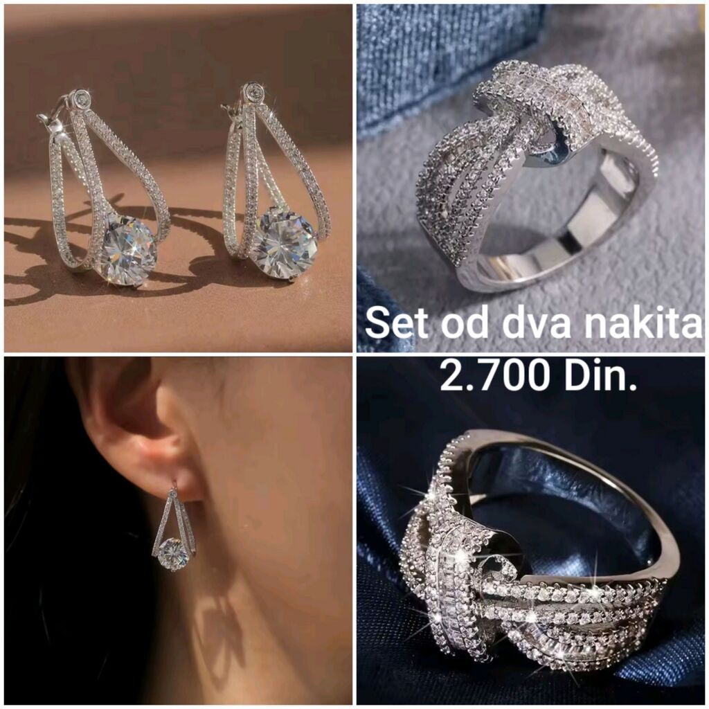 Elegantni posrebreni set od hirurskog čelika sa žigom S925 od dva