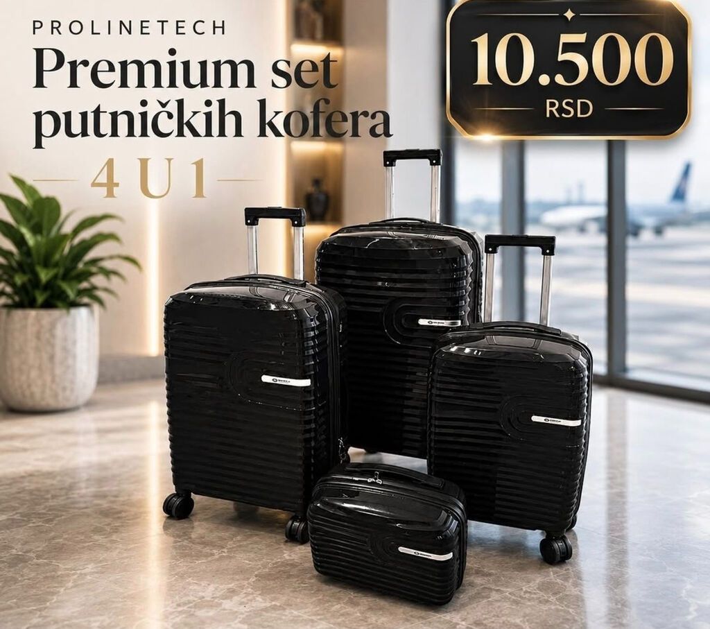 PROLINETECH premium set putničkih kofera 4 u 1 Elegantni crni set
