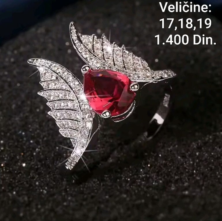 Elegantni prsten od hirurskog čelika sa crvenim kamenom u obliku suze
