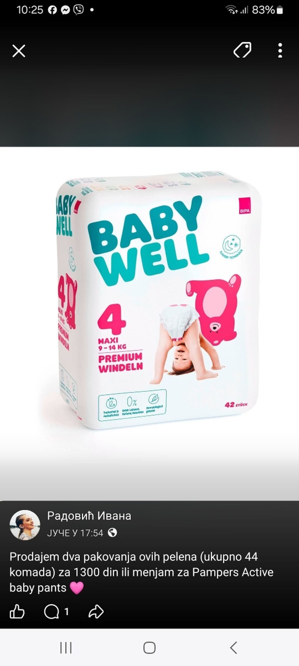 BabyWell Premium Windeln – pelene, veličina 4 (Maxi, 9–14 kg).Prodajem