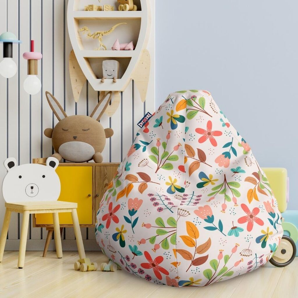 Lazy Bag za decu – Naranžasto cveće i lišće na svetlo krem pozadini