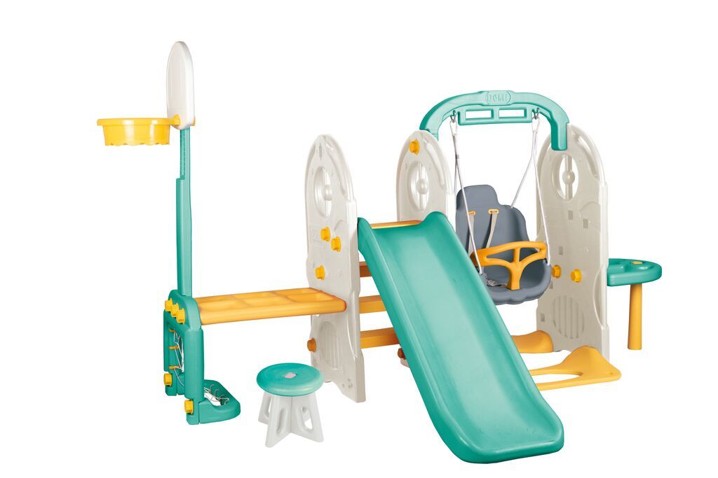 Set za dvorište Dolu 7 u 1 – tobogan, ljuljaška, koš, gol, sto i
