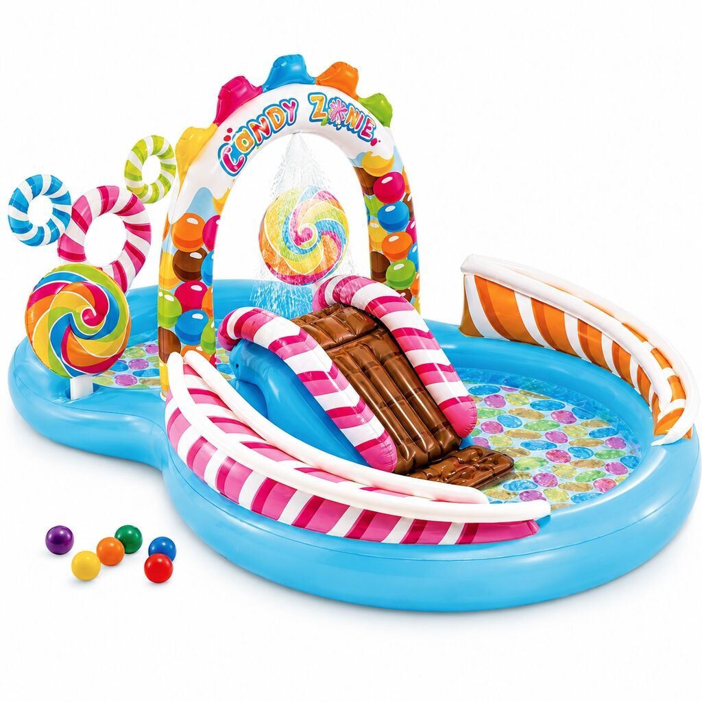 Vodeni park Candy Zone za decu 2+ Intex sa toboganom i prskalicama –