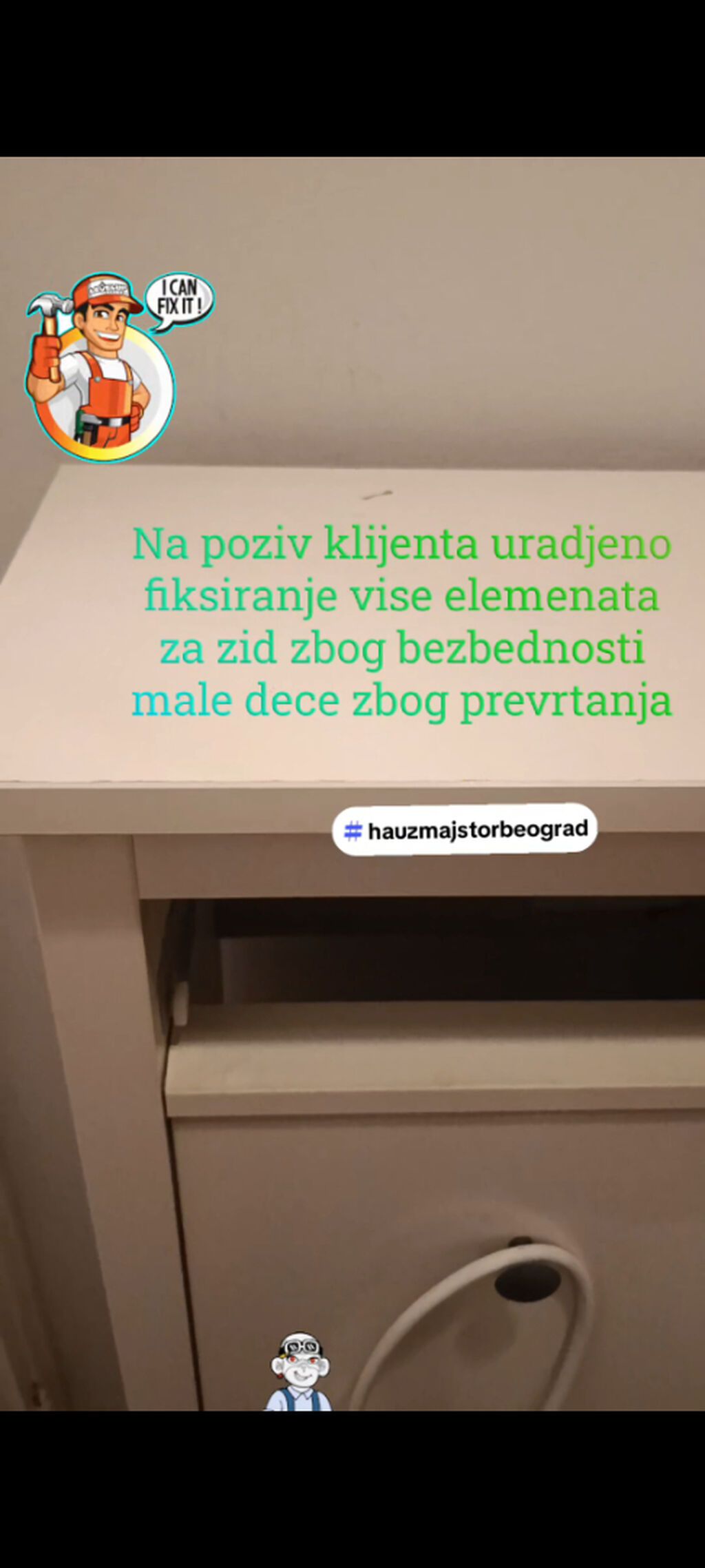 Fiskiranje namestaja za zid zbog bezbednosti dece zbog prevrtanja