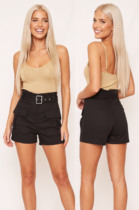Ženske cargo kratke pantalone sa visokom strukom i funkcionalnim džepovima ALVADINA BLACK