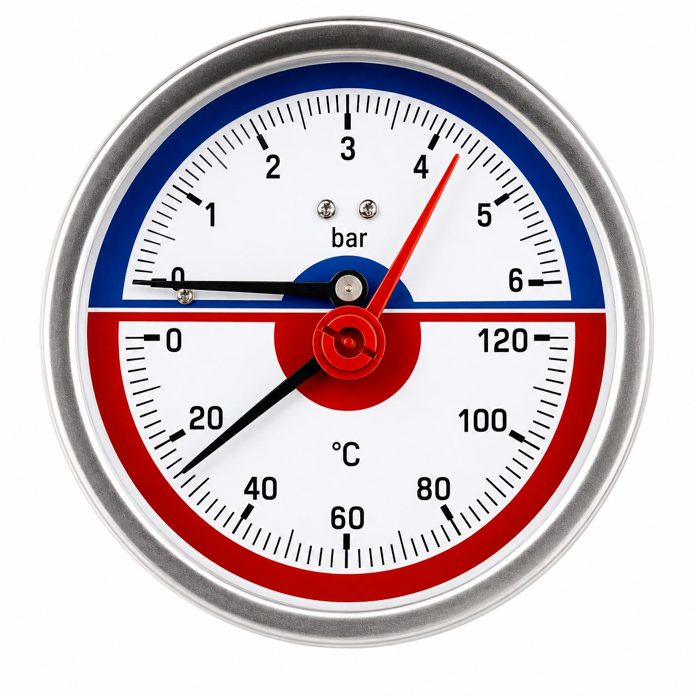 Termomanometar aksijalni 0–6 bar 0–120°C 1/2" spoljni navoj Ø80 mm