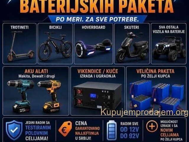 Izrada i reparacija baterija za Trotinete Skutere Bicikle Aku alate itd.
