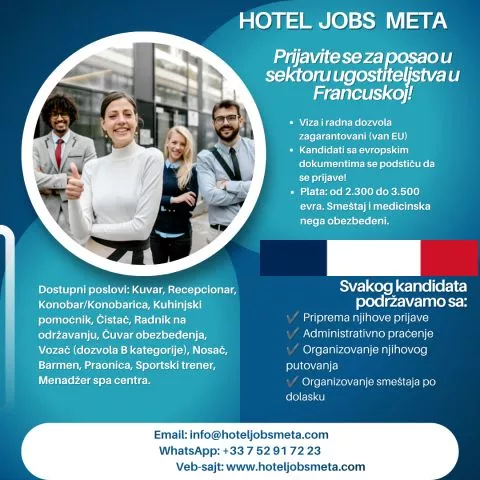 RAD U FRANCUSKOJ: KUVAR, RECEPCIONAR, KONOBAR, POMOĆNIK U KUHINJI.