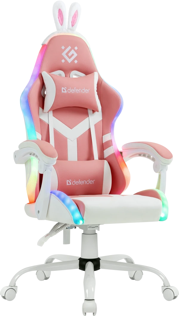 Gaming stolica Defender Ideal/RGB/eko koža/do 110 kg/roze-bela