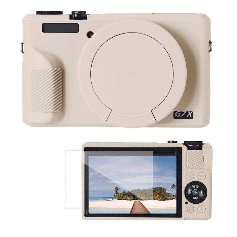 K&F Concept Canon G7X III Silicone Protective Case with Screen Protector Set (Beige) KF31.230
