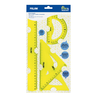 BLISTER TRACING KIT WITH 30CM RULER, 180º PROTRACTOR AND SQUARE SET, YELLOW NEW