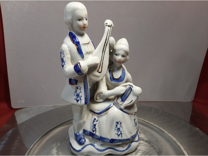 VELIKA PORCELANSKA FIGURA MUZIČKI PAR KOBALT PLAVA 19CM