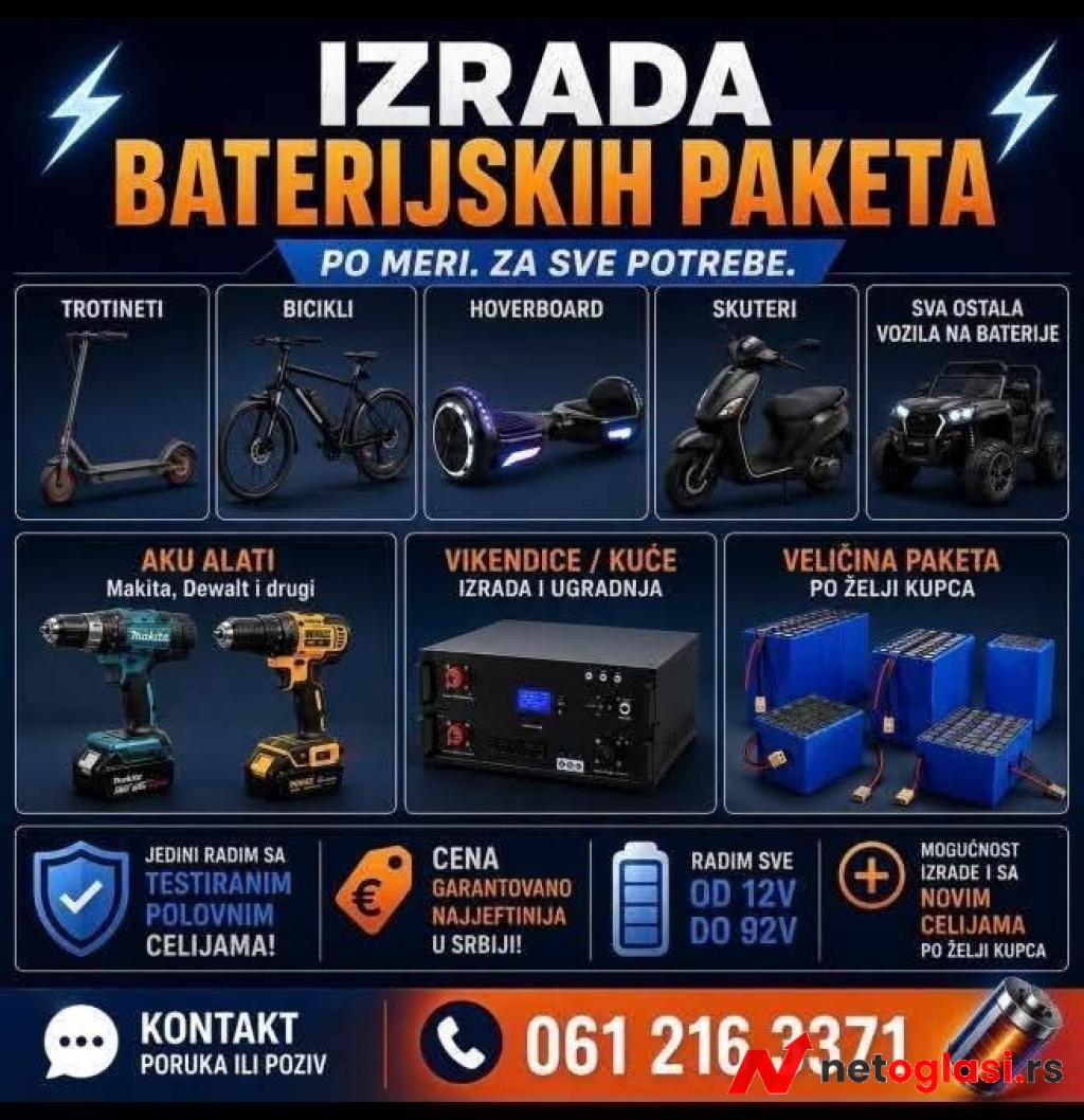 Izrada i reparacija baterija za Trotinete Skutere Bicikle Aku alate itd.