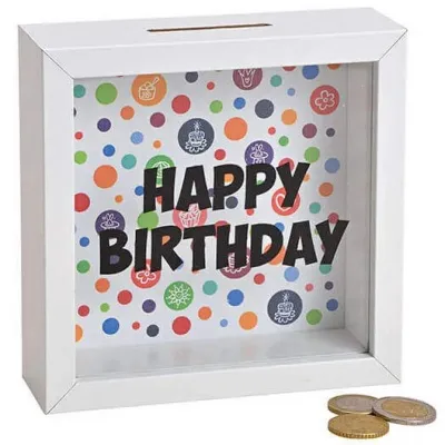 Drvena kasica HAPPY BIRTHDAY 15x15cm