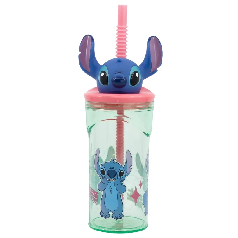 Plastična čaša sa slamčicom STITCH FLOWERS 360 ml