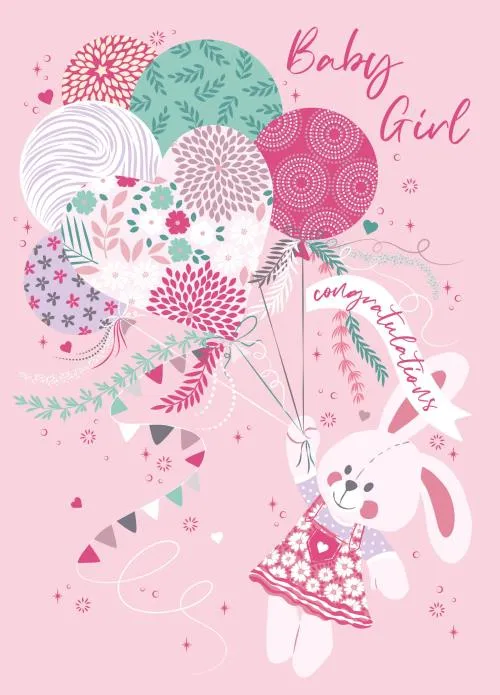 Čestitka za rođenje deteta BUNNY & BALLOONS