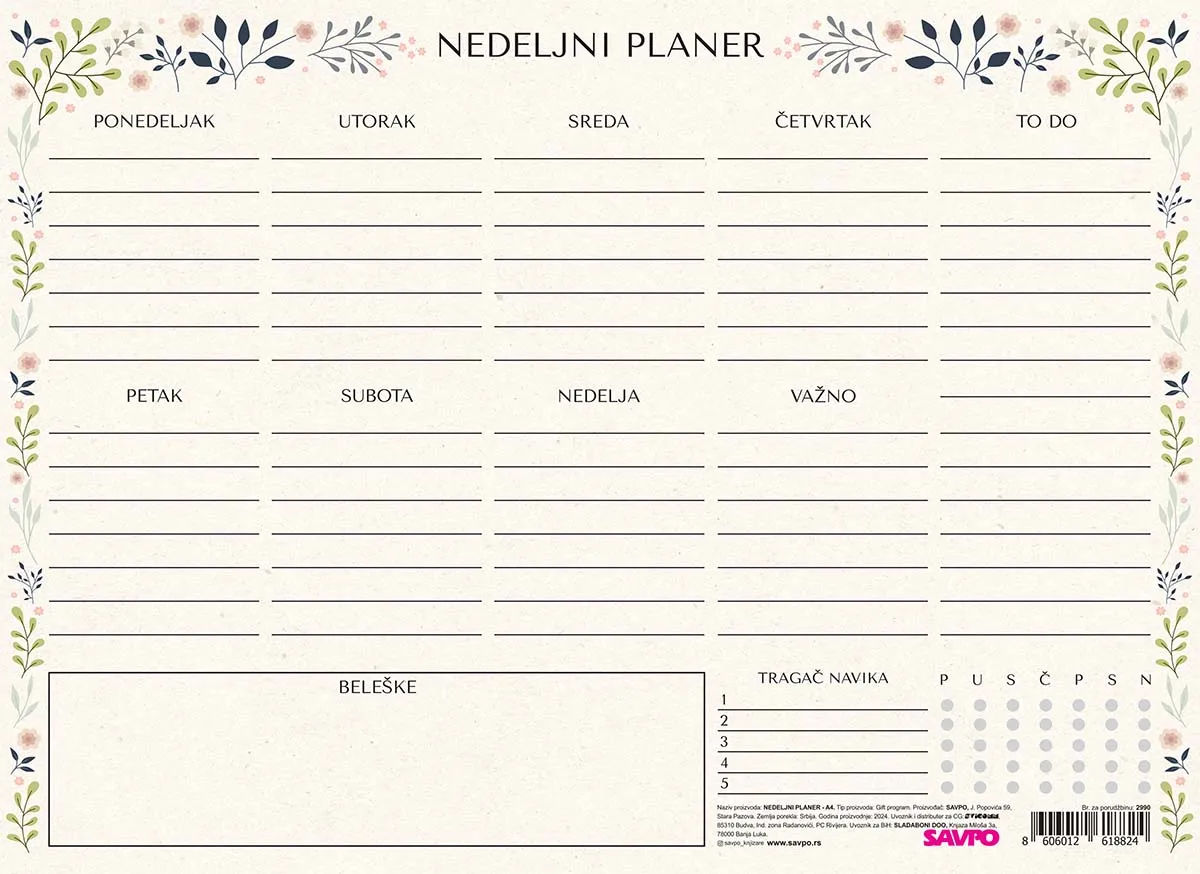 Nedeljni planer A4, 60L (dva motiva)