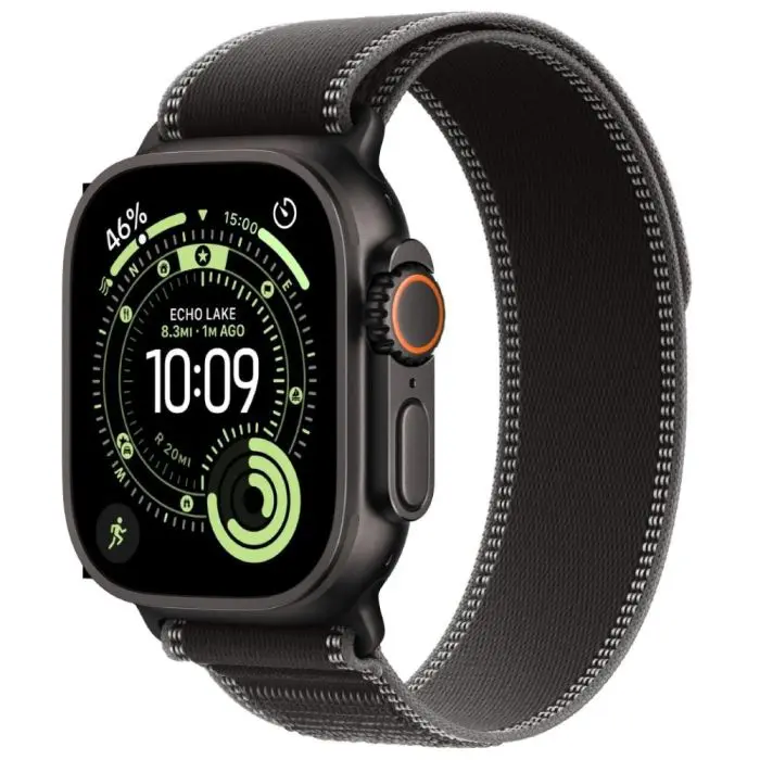 Apple Watch Ultra 3 Cellular 49mm Black Titanium Case with Black/Charcoal Trail Loop - M/L (MF1H4SE/A)