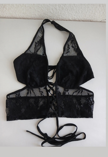 crni čipkani top / bodi set – Veličina S