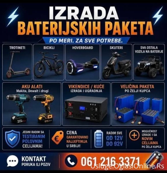 Izrada i reparacija baterija za Trotinete Skutere Bicikle Aku alate..., Topola (varošica)