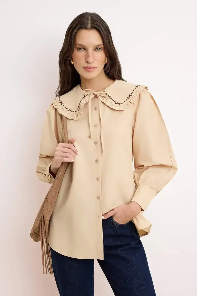 Trendyol Modest Ženska košulja Tctss26Tg00033, Bež
