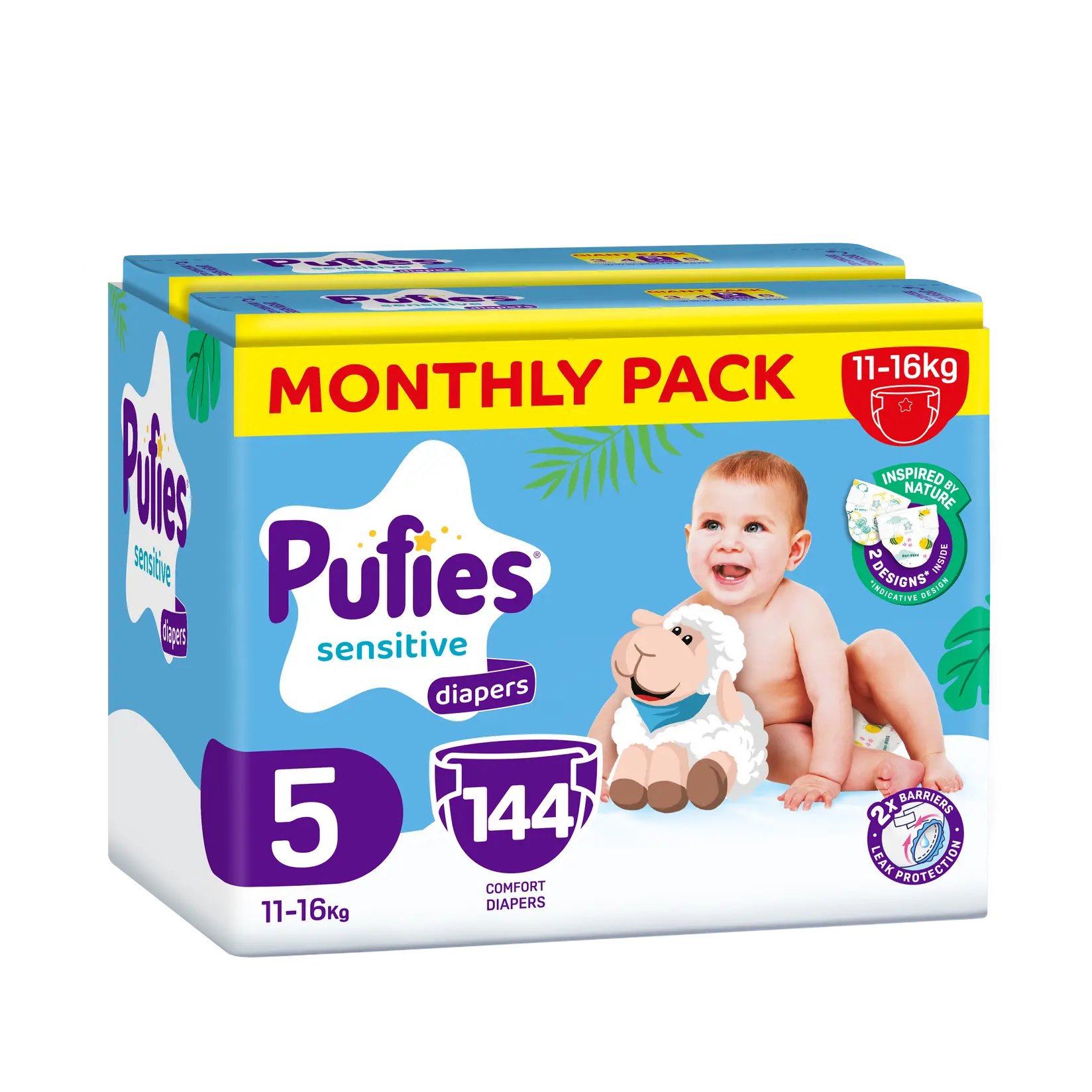 Pufies Monthly Pelene 5, 11-16 kg, 144 komada