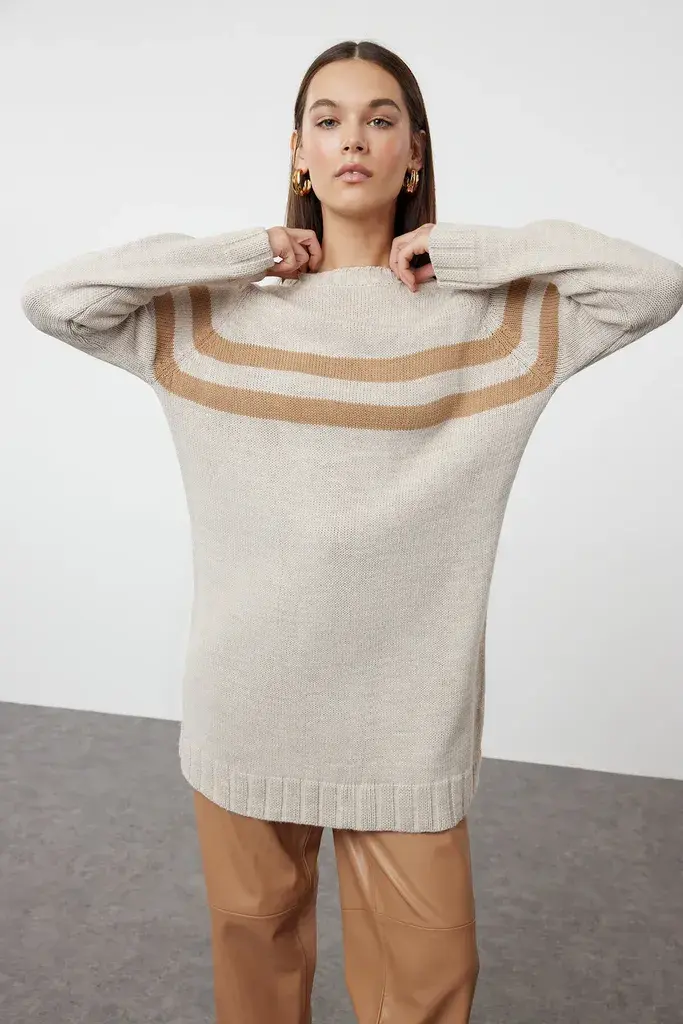 Trendyol Modest Ženski džemper Tctaw22Ak0102, Bež
