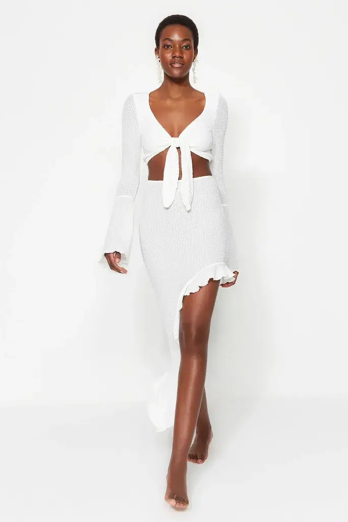 Trendyol Milla Ženski komplet bluza i suknja Tbess23Au00040, Beli