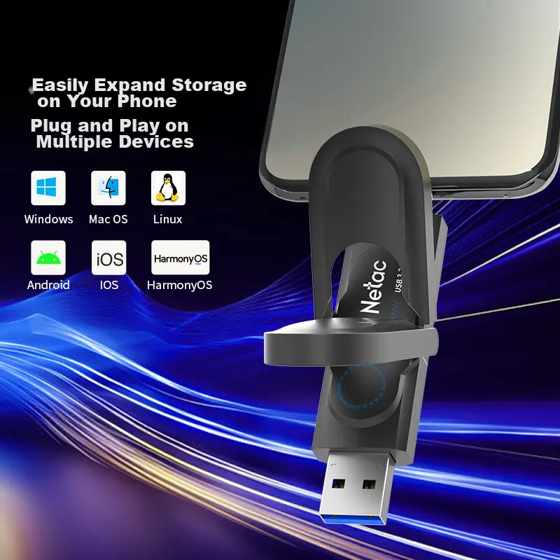 Netac USB Flash memorija, 256GB, USB 3.2, Type-C, USB 3.0, Crna