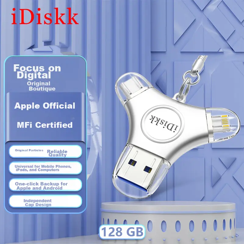 iDiskk USB Flash memorija, 128GB, USB 3.0, Type-C, Lightning, Srebrne boje